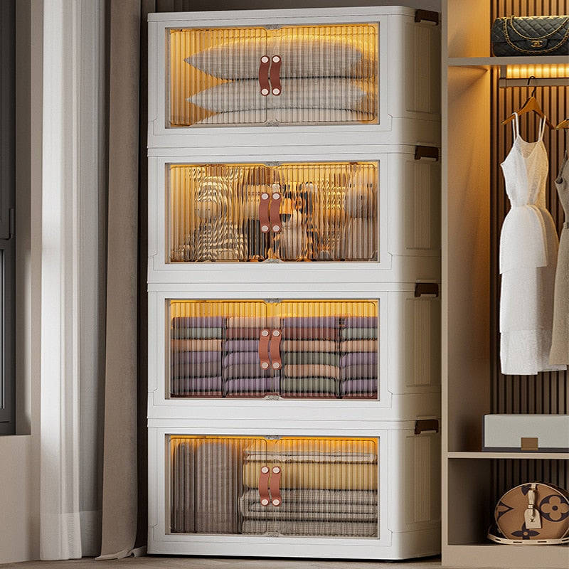 Folding Portable Storage Cabinet Bins Stackable Organizer Box with Cas ...